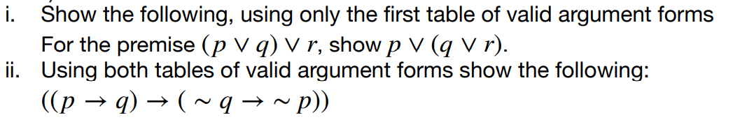 Solved i. Show the following, using only the first table of | Chegg.com