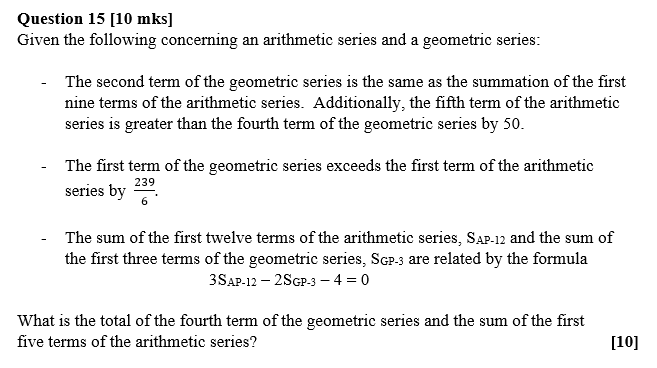 Solved Question 15 [10 mks] Given the following concerning | Chegg.com