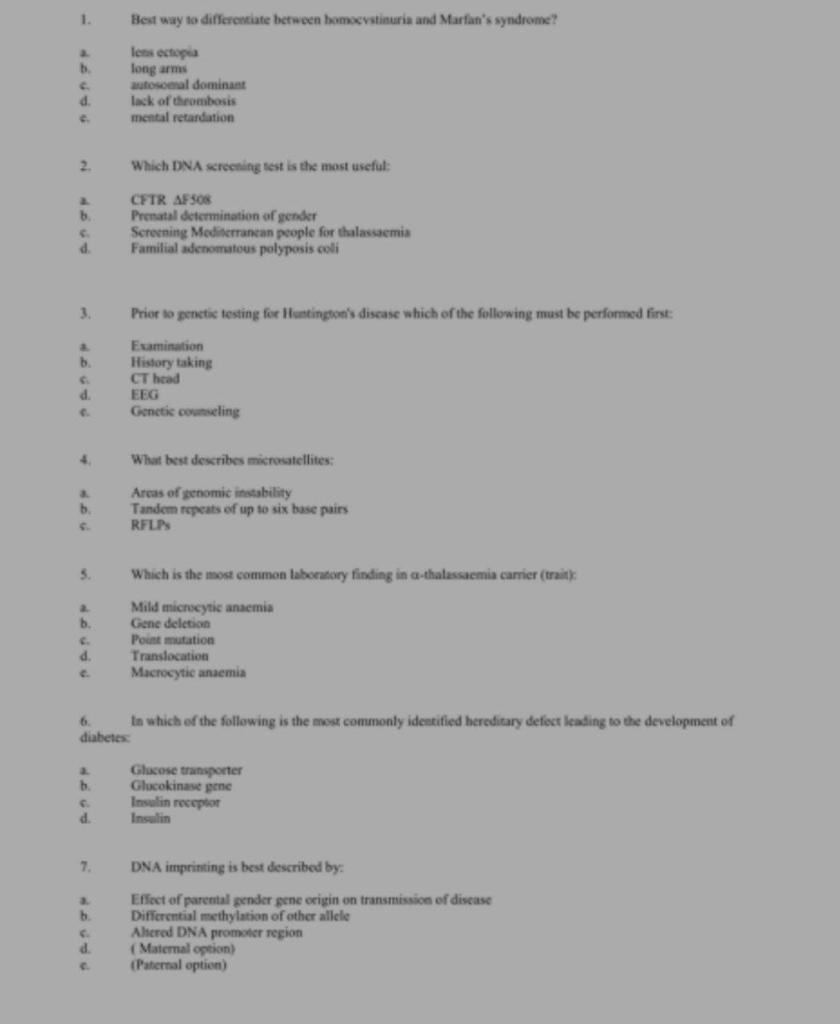 Solved 1 Best way to differentiate between homocystinuria | Chegg.com