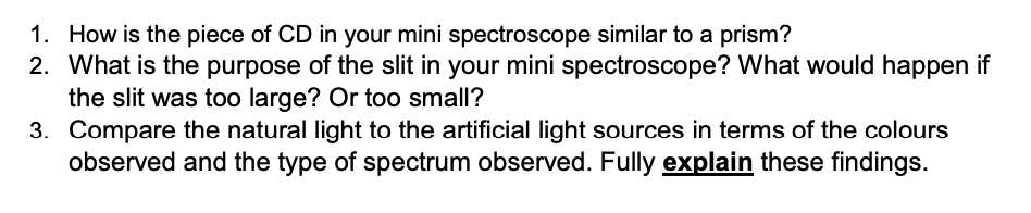 Solved 1. How is the piece of CD in your mini spectroscope | Chegg.com