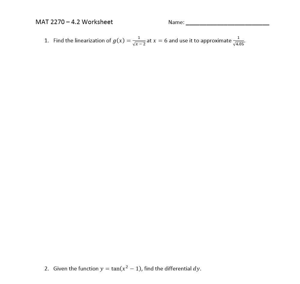 Solved MAT 2270 -4.2 Worksheet Name: 1 1. Find the | Chegg.com