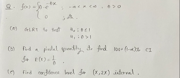 Solved Q⋅f(x)={θ⋅e−θx0;−∞ | Chegg.com