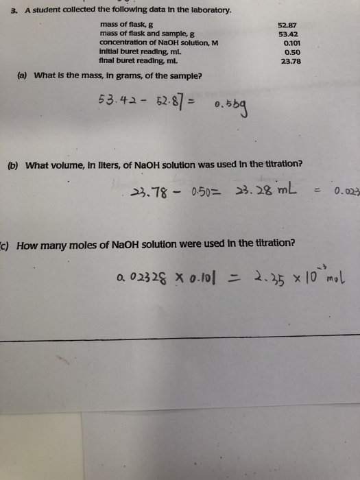 Solved 3. A student collected the following data in the | Chegg.com