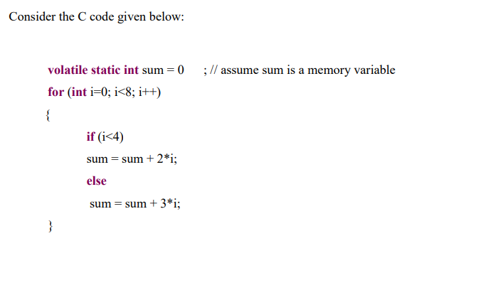 Consider the C code given below: ; // assume sum is a | Chegg.com