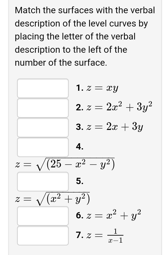 Solved Match the surfaces with the verbal description of the | Chegg.com