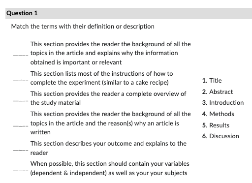 Solved Match the terms with their definition or description | Chegg.com