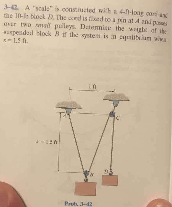 Solved 3-42. A scale" is constructed with a 4-ft-long cord | Chegg.com
