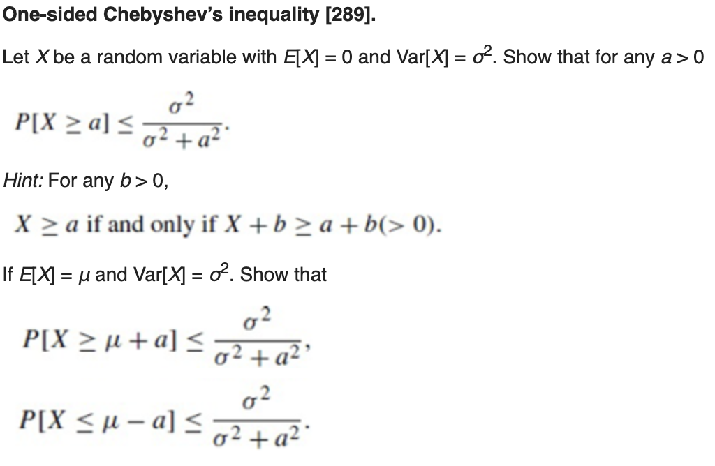 Solved One-sided Chebyshev's inequality [289]. Let X be a | Chegg.com