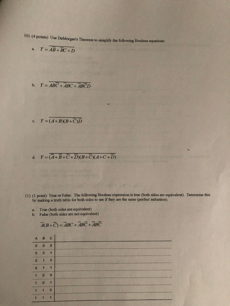 Solved 10) (4 points) Use De Morgan's Theorem to simplify | Chegg.com
