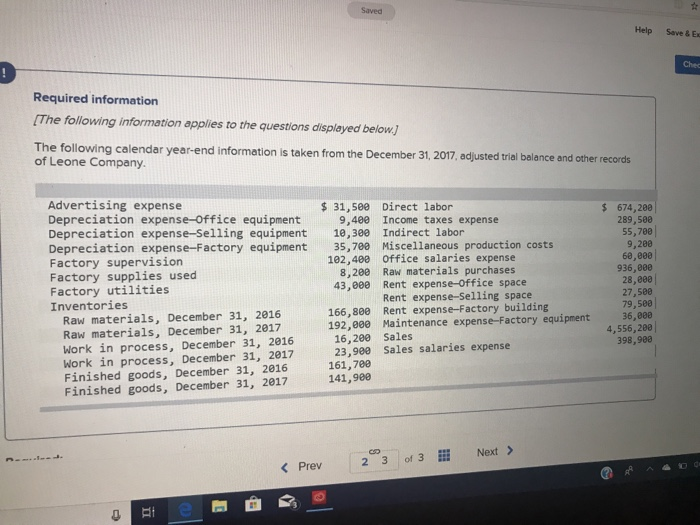 Solved Saved Help Save & Ex Chec Required information The | Chegg.com