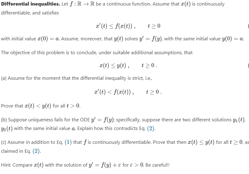 Solved Differential inequalities. Let f:R → Rbe a continuous | Chegg.com
