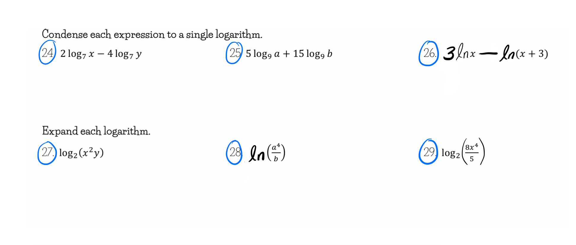 Solved Condense each expression to a single logarithm. (24) | Chegg.com