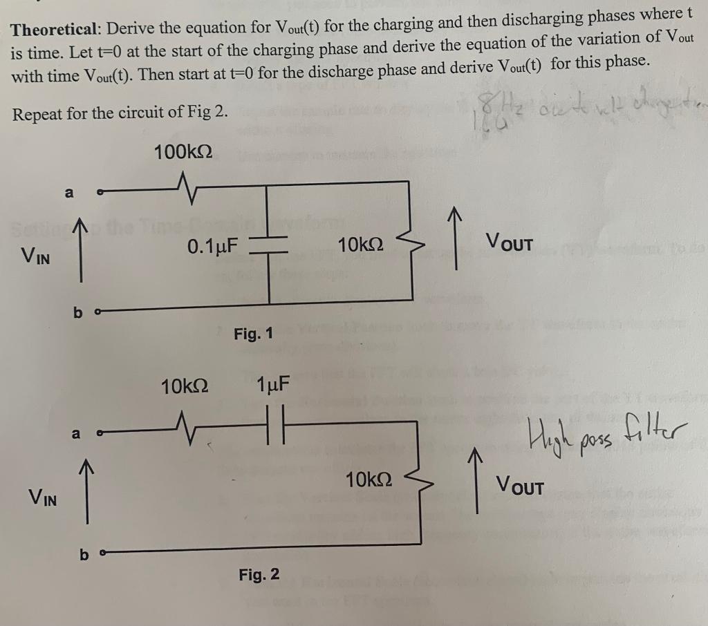 Solved Theoretical: Derive the equation for Vout(t) for the | Chegg.com