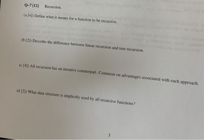 Solved Q-7 [12] Recursion. (a 14) Define what it means for a | Chegg.com