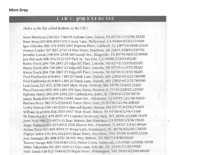 Solved GREP Use the file "datebook" to provide a command | Chegg.com