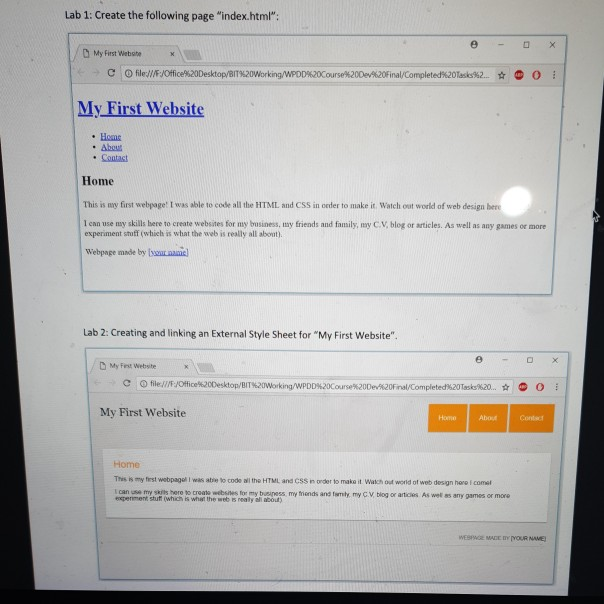 Lab 1: Create the following page "index.html": My | Chegg.com