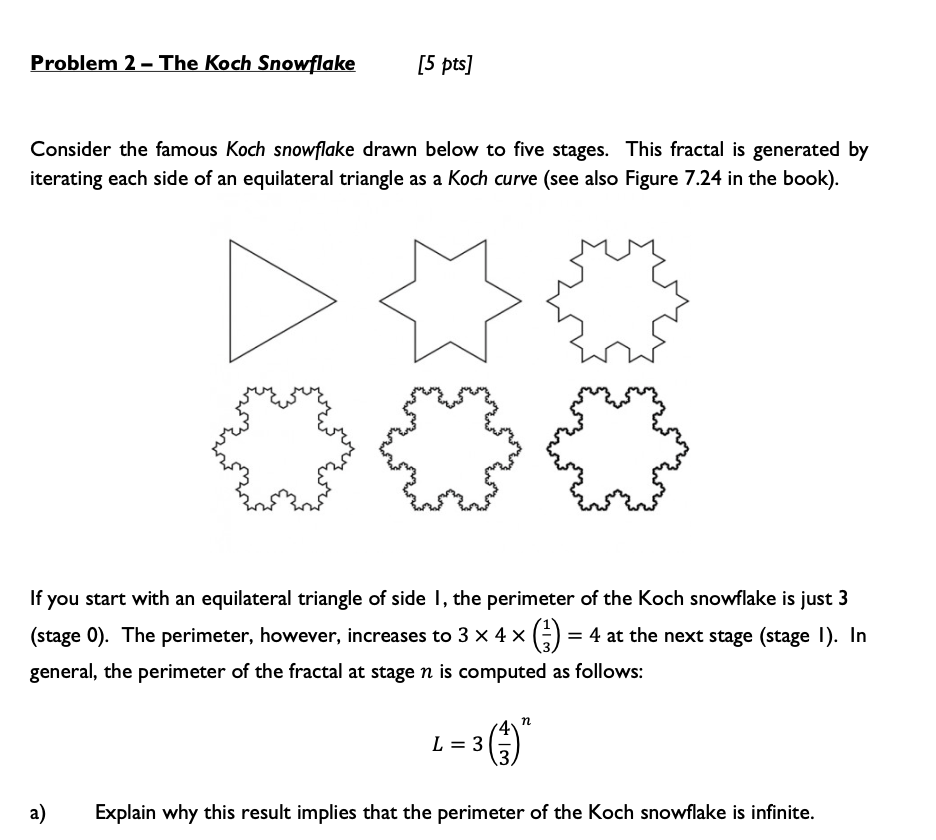 Solved Problem 2 - The Koch Snowflake [5 pts] Consider the | Chegg.com