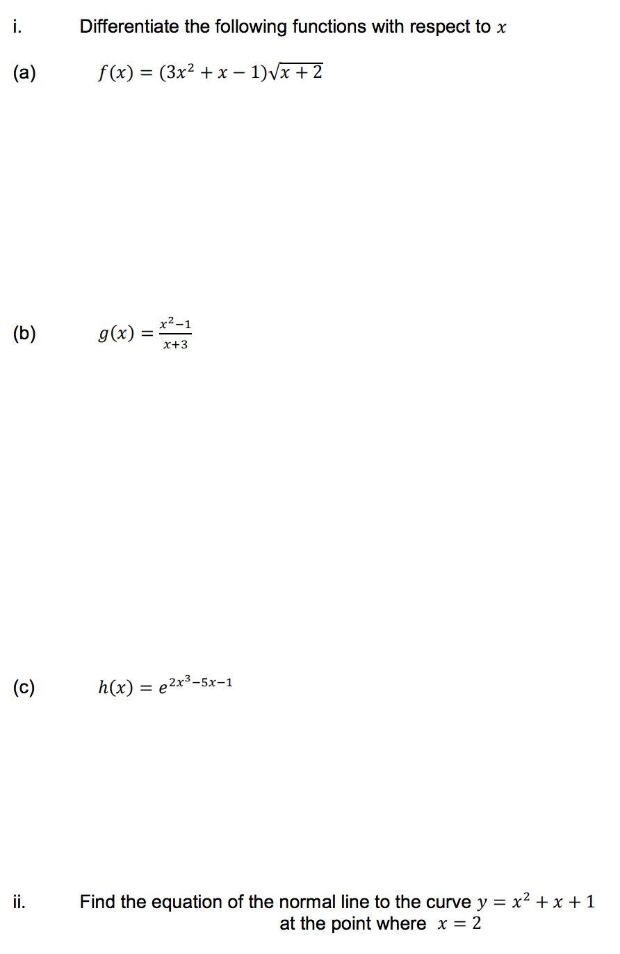 Solved i. Differentiate the following functions with respect | Chegg.com