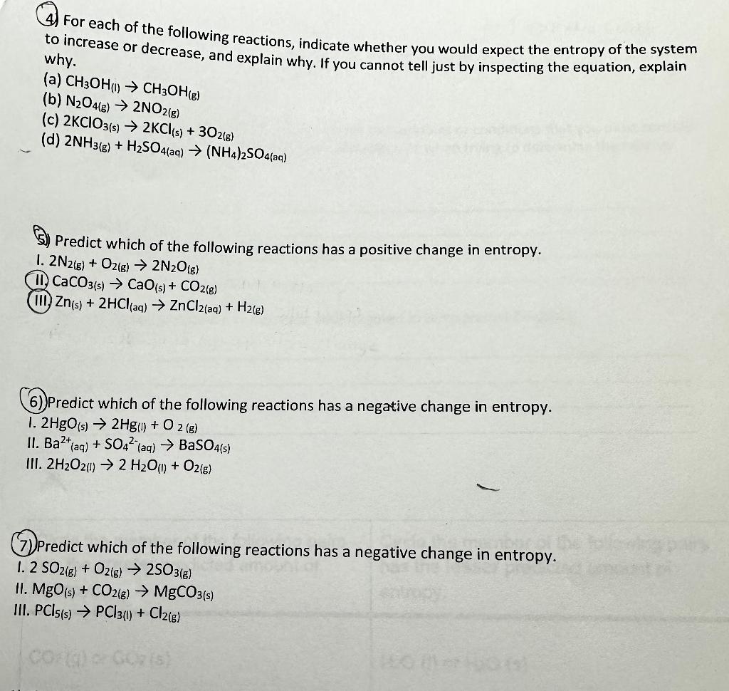 Solved 4) For each of the following reactions, indicate | Chegg.com