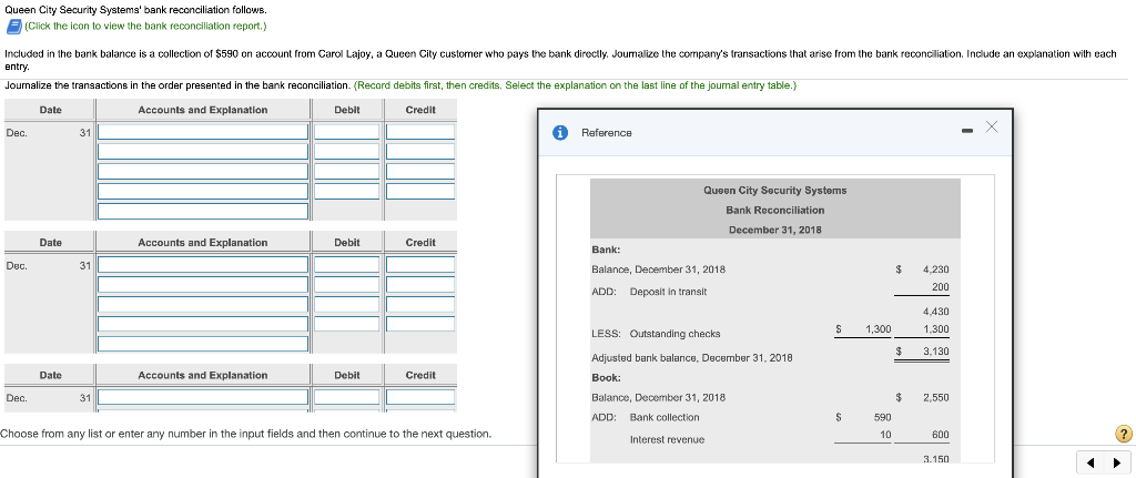 Solved Queen City Security Systems' bank reconciliation | Chegg.com