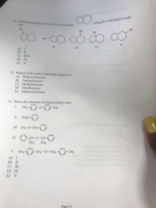 Solved (using Br with light) would Br 31. Mono-bromination | Chegg.com