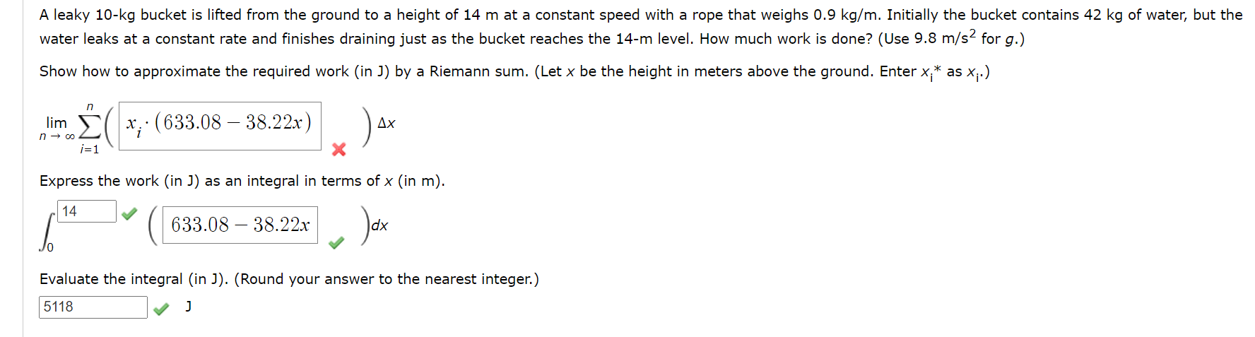 Solved A leaky 10-kg bucket is lifted from the ground to a | Chegg.com