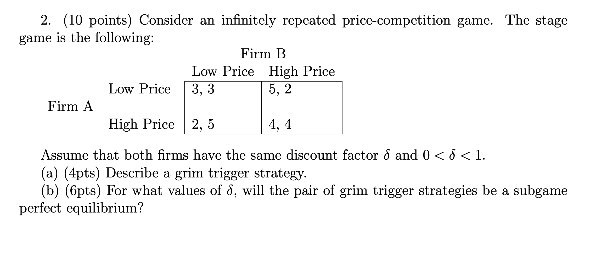Solved 2. (10 points) Consider an infinitely repeated | Chegg.com