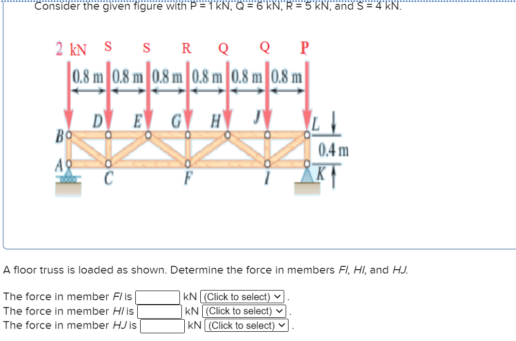 Solved Consider the given figure with P=1kN, Q = 6kN, R= | Chegg.com