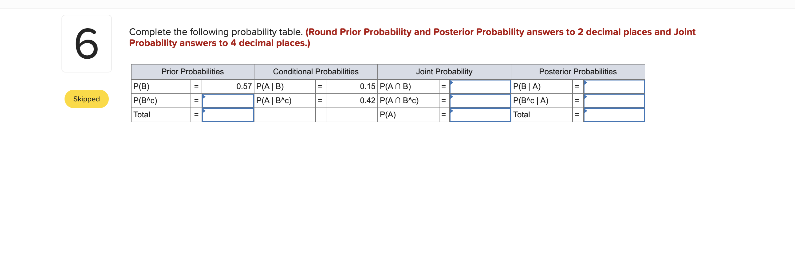 Solved 6 Complete the following probability table. (Round | Chegg.com