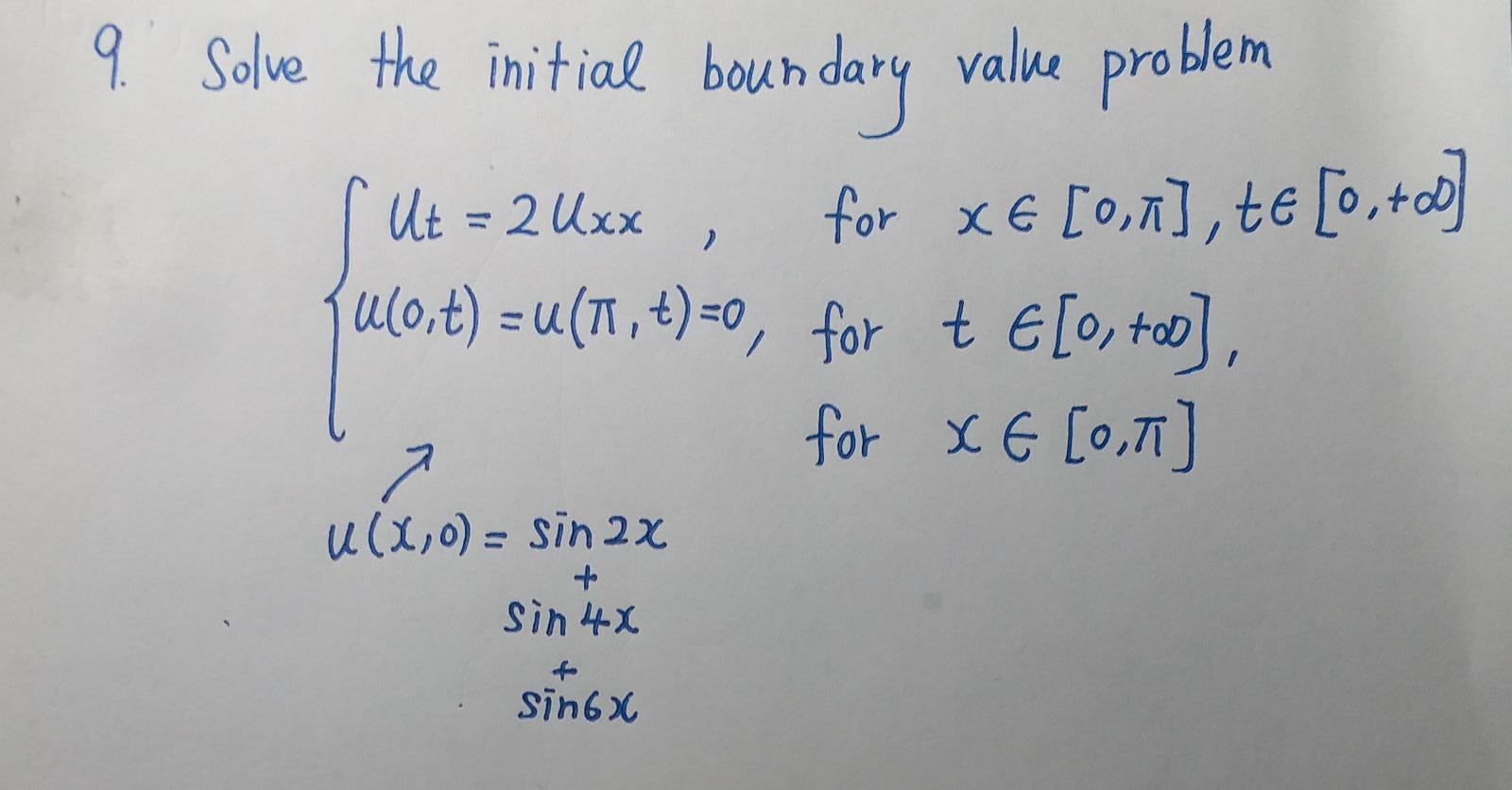 Solved Ut = 2 Uxx 9 Solve the initial boundary value problem | Chegg.com