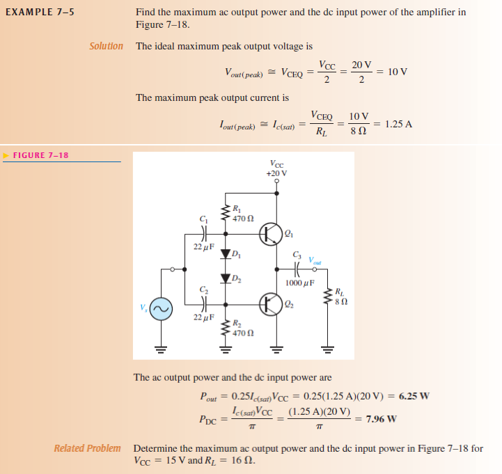 Solved EXAMPLE 7-3 Determine the ideal maximum peak output | Chegg.com