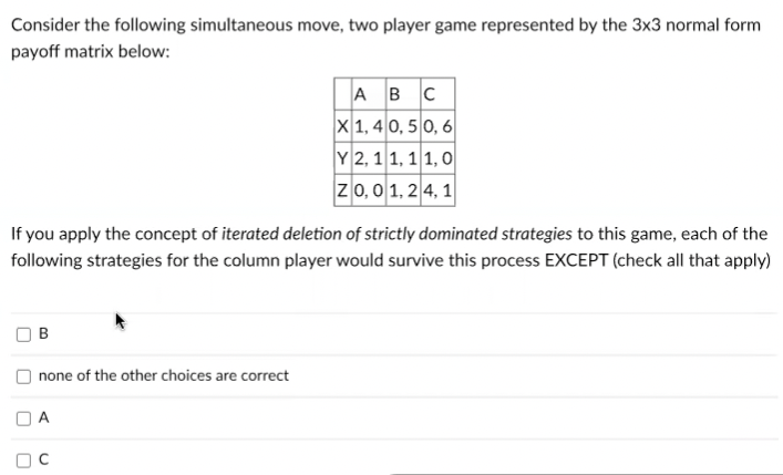Solved Consider the following simultaneous move, two player | Chegg.com
