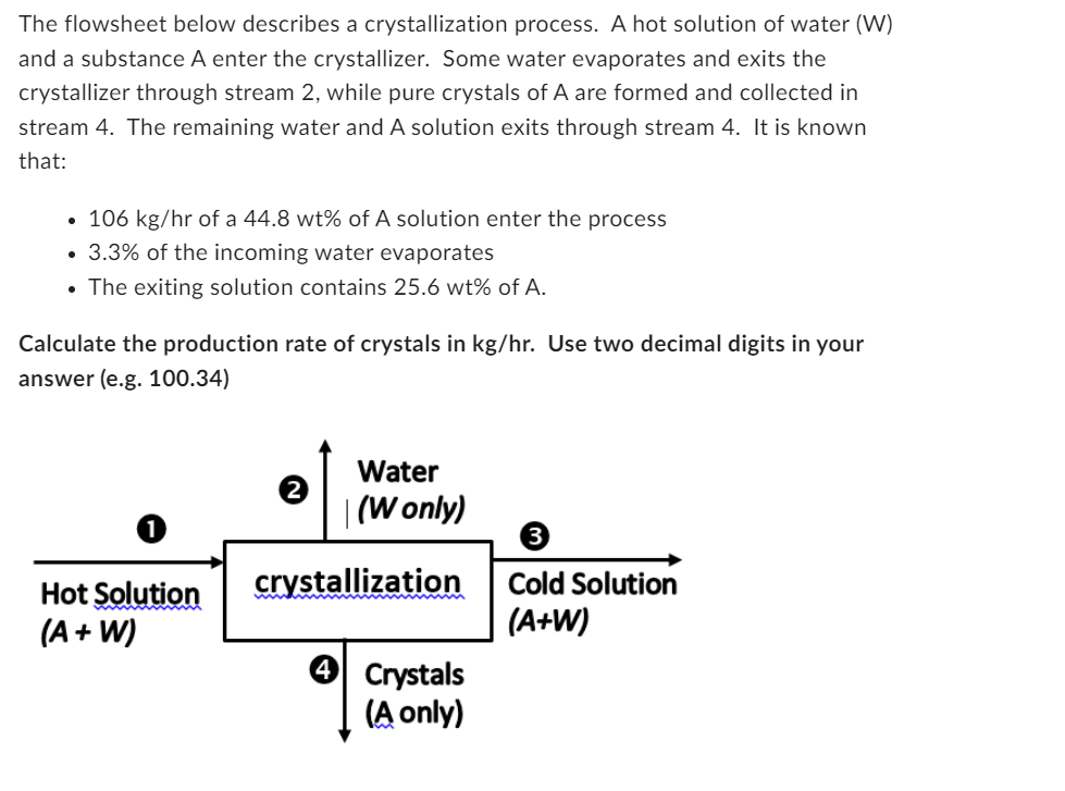 Solved The flowsheet below describes a crystallization | Chegg.com