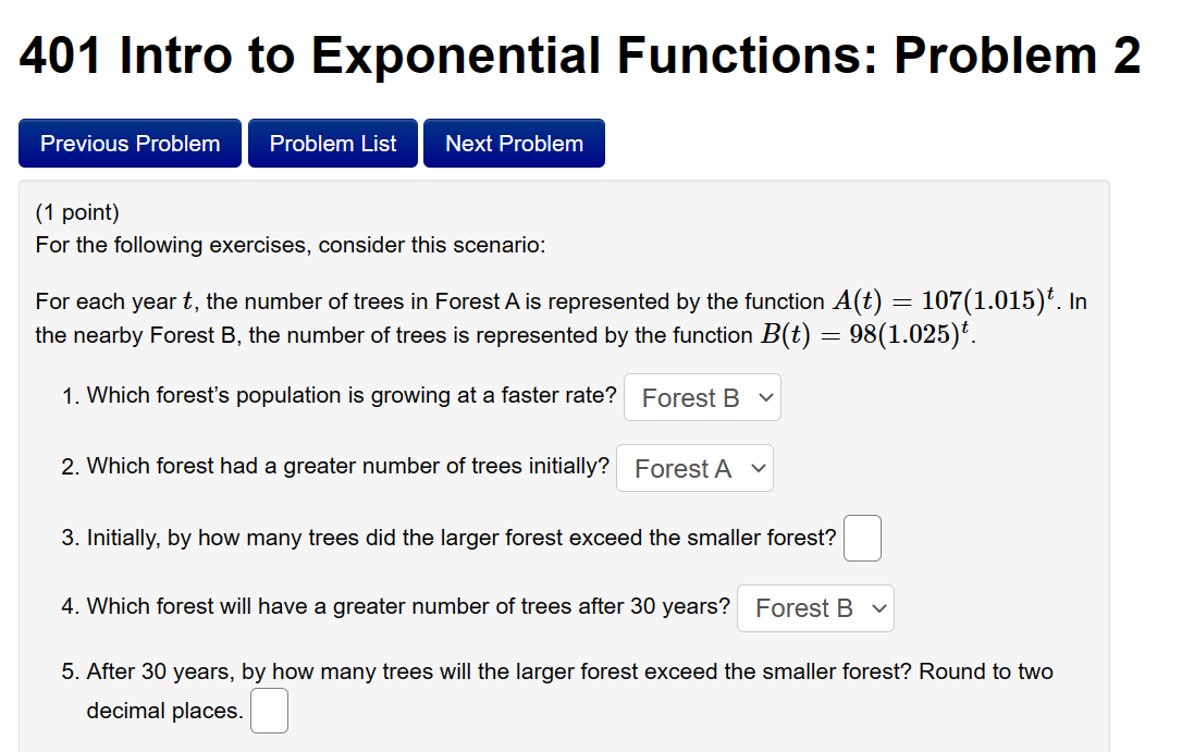 Solved 401 Intro to Exponential Functions: Problem 2 (1 | Chegg.com