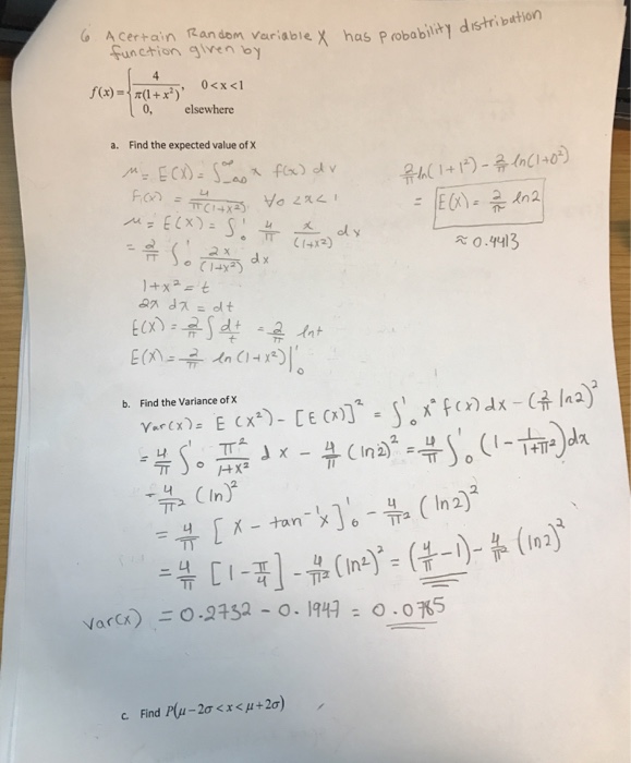Solved f(x) = {4/pi(1 + x^2), 0