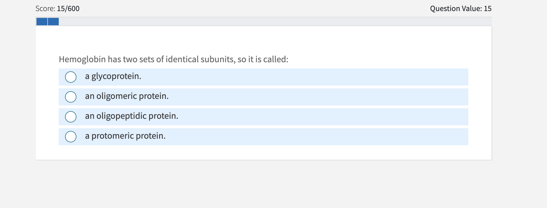 Solved Hemoglobin has two sets of identical subunits, so it | Chegg.com