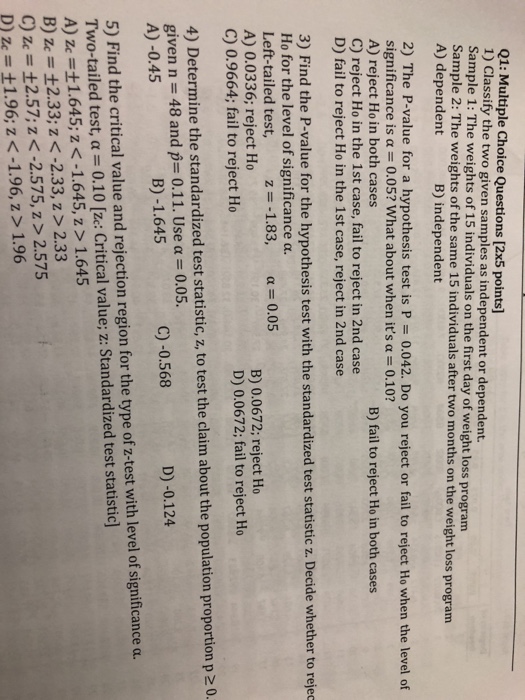 Solved Q1: Multiple Choice Questions [2x5 points] 1) | Chegg.com