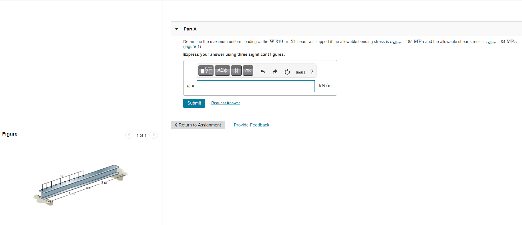 Solved Part A Determine the maximum uniform loading w the W | Chegg.com