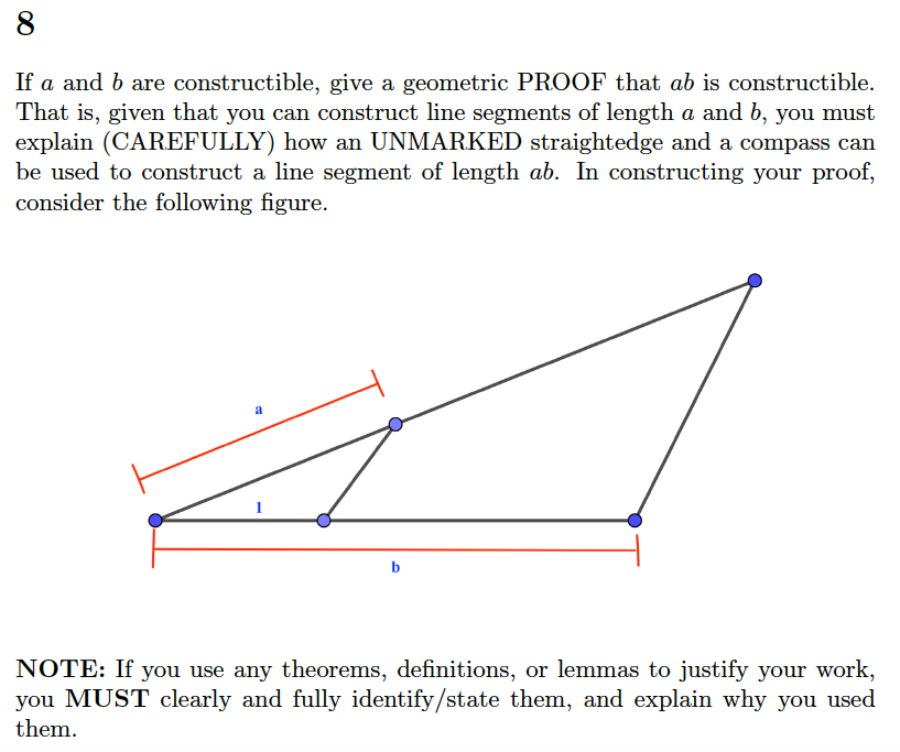 8 If a and b are constructible, give a geometric | Chegg.com