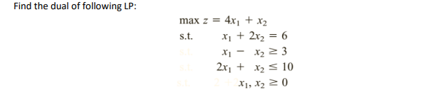 Solved Find the dual of following LP: = max z = 4x1 + x2 | Chegg.com