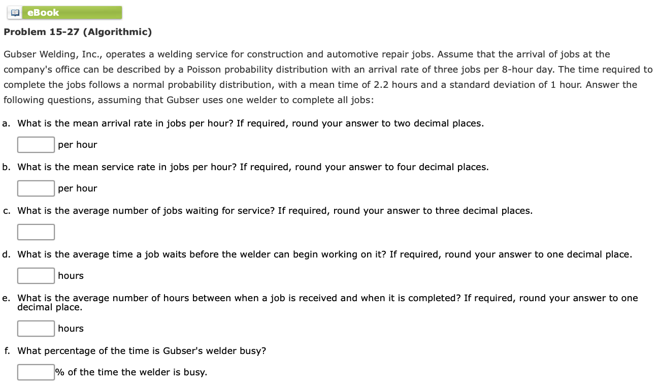 Solved eBook Problem 15-27 (Algorithmic) Gubser Welding, | Chegg.com
