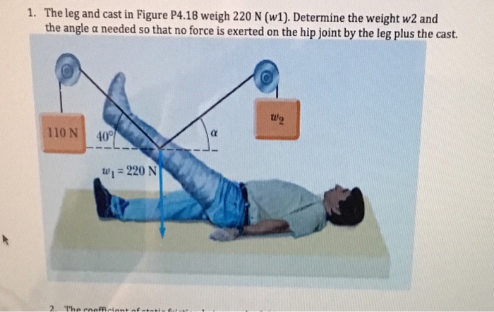 Solved The leg and cast in Figure P4.18 weigh 220 N (w1). | Chegg.com