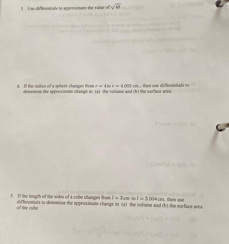 Solved 3 Use differentials to approximate the value of V 48 | Chegg.com