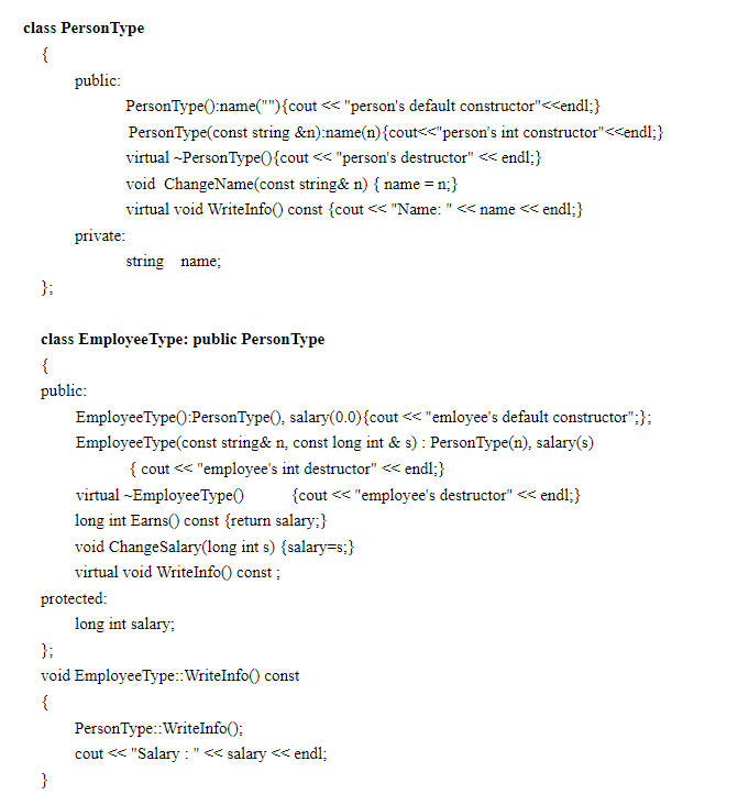 Solved class PersonType \{ public: PersonType 0 :name (′′′) | Chegg.com
