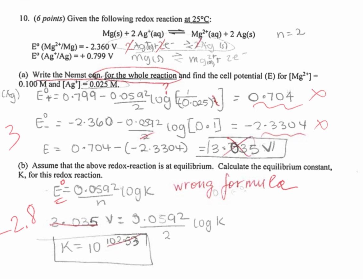 Solved 10. ( 6 points) Given the following redox reaction at | Chegg.com Solved 10. ( 6 points) Given the following redox reaction at | Chegg.com