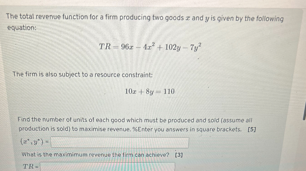 Solved The total revenue function for a firm producing two | Chegg.com