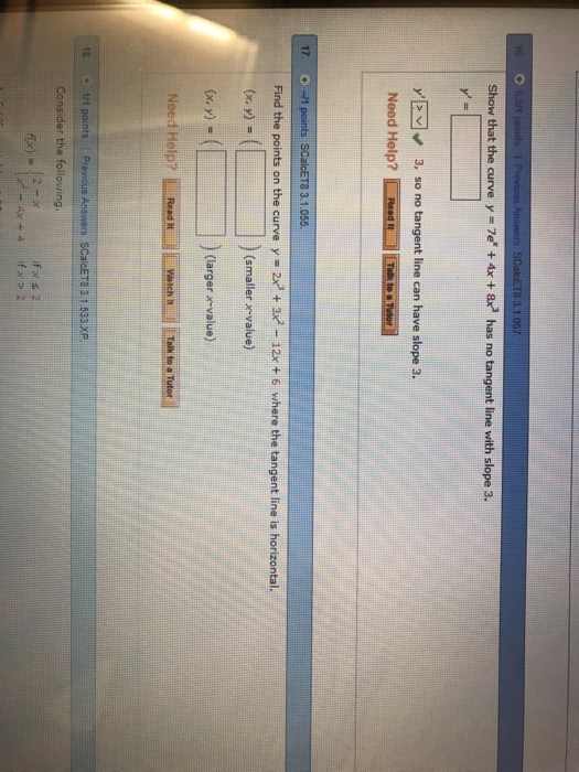 Solved 1.057 3, so no tangent line can have slope 3. Need | Chegg.com