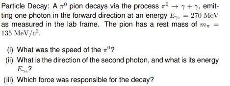 Solved Particle Decay: A º pion decays via the processº →+7, | Chegg.com