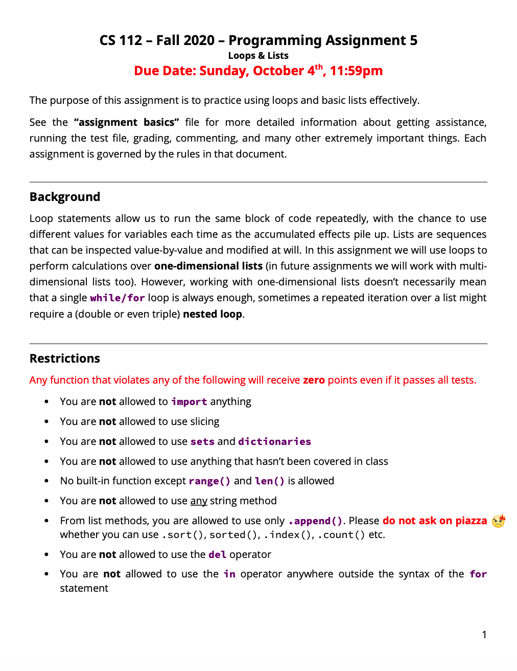 Cs 112 Fall 2020 Programming Assignment 5 Loops And 