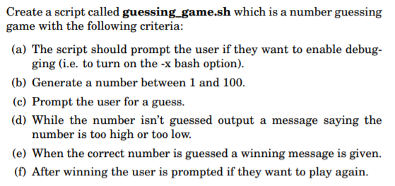 Solved Create a script called guessing_game.sh which is a | Chegg.com